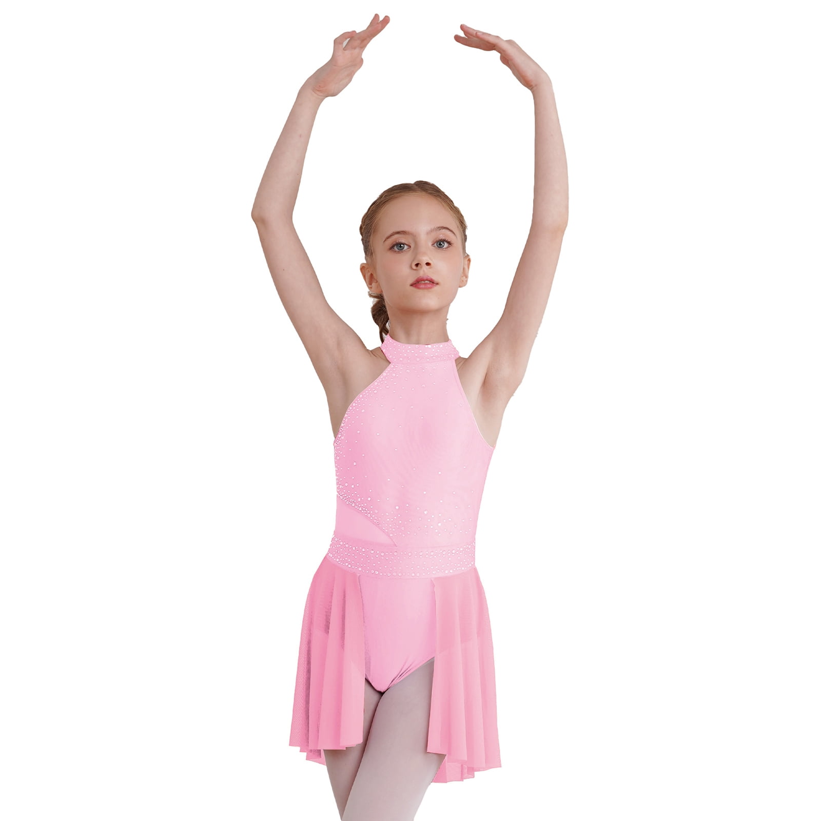 Aiihoo Girls Shiny Lyrical Dance Dress Sleeveless Halter Neck Leotard ...