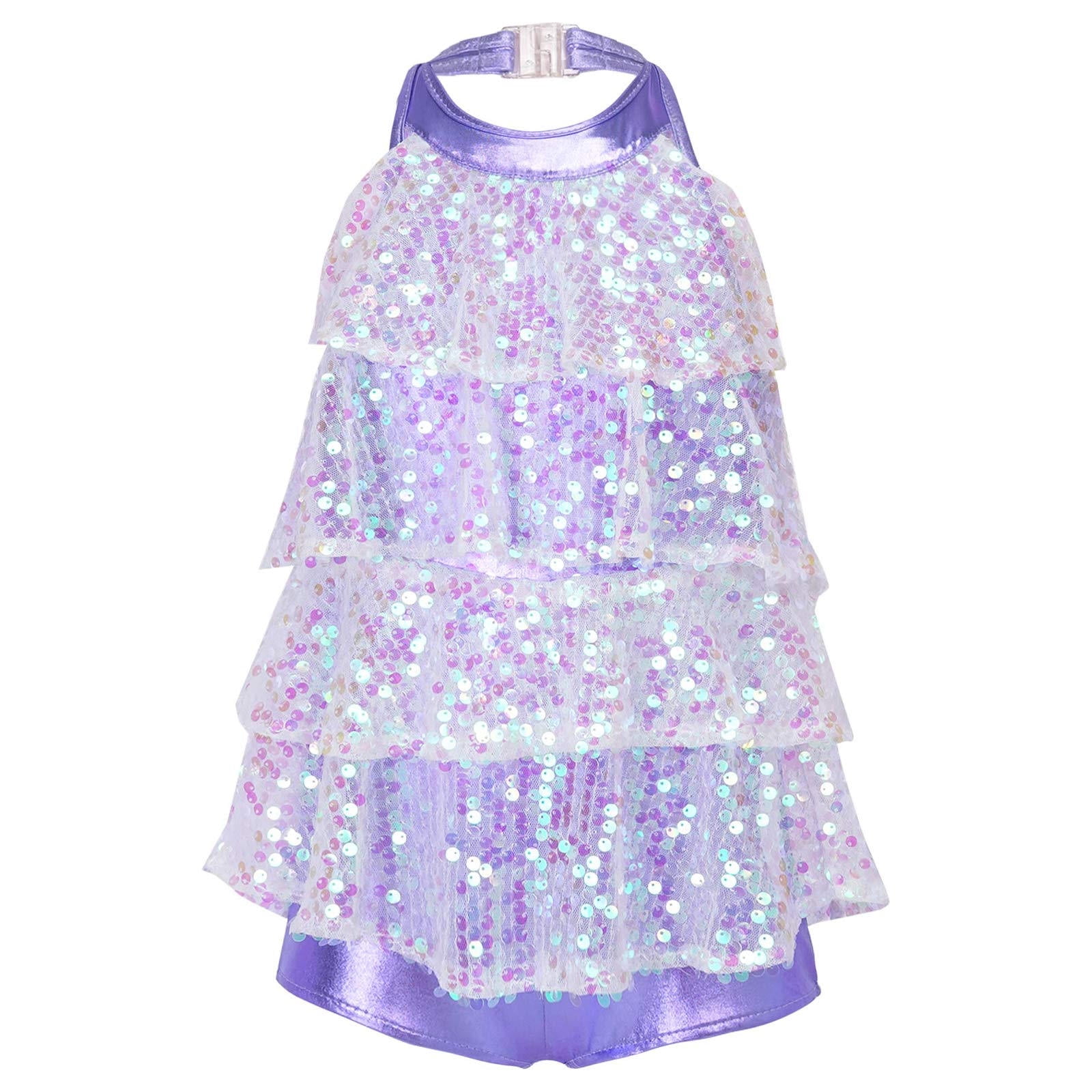 Aiihoo Girls Shiny Sequin Halter Tops Ballet Latin Dance Tops ...