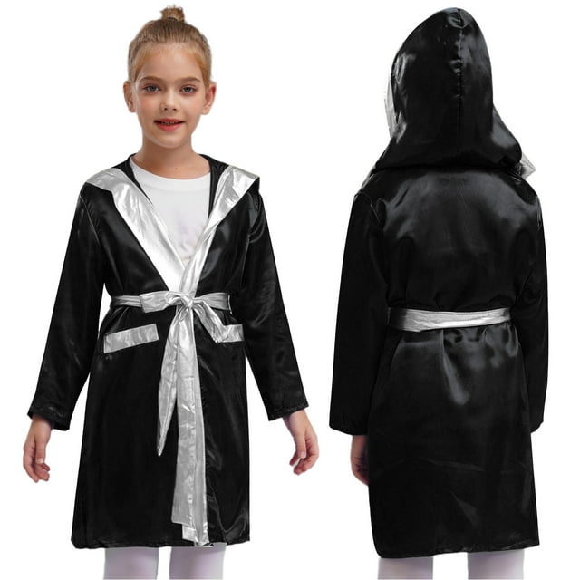 Aiihoo Kids Boys Girls Boxing Robe Satin Hooded Boxer Cloak Long Sleeve ...
