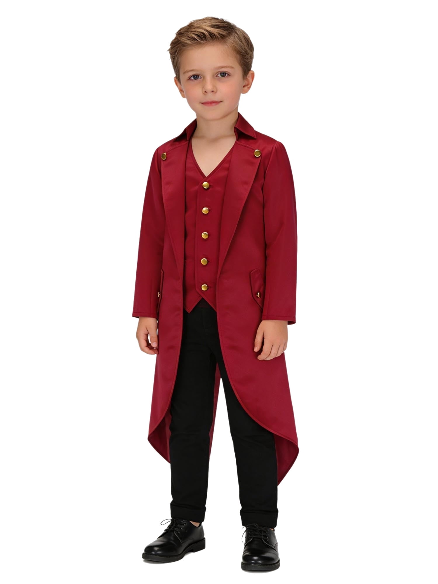 Aiihoo Kids Fake Two Piece Tailcoat Retro Gold Buttons Solid Color ...