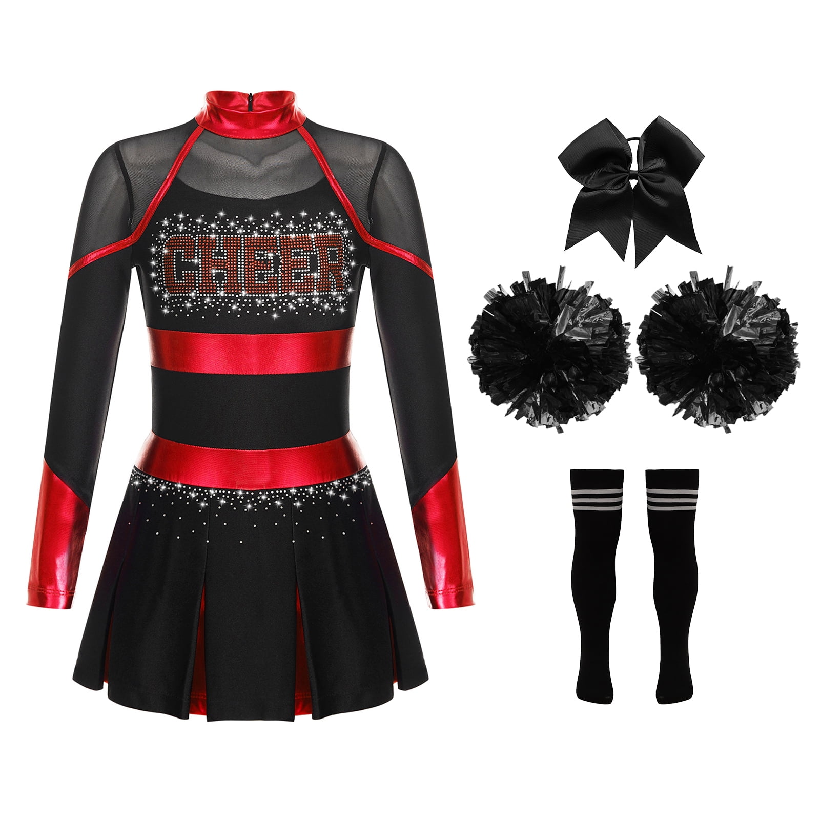 Aiihoo Kids Girls Cheerleading Long Sleeve Cheer Uniform Dance Dress ...