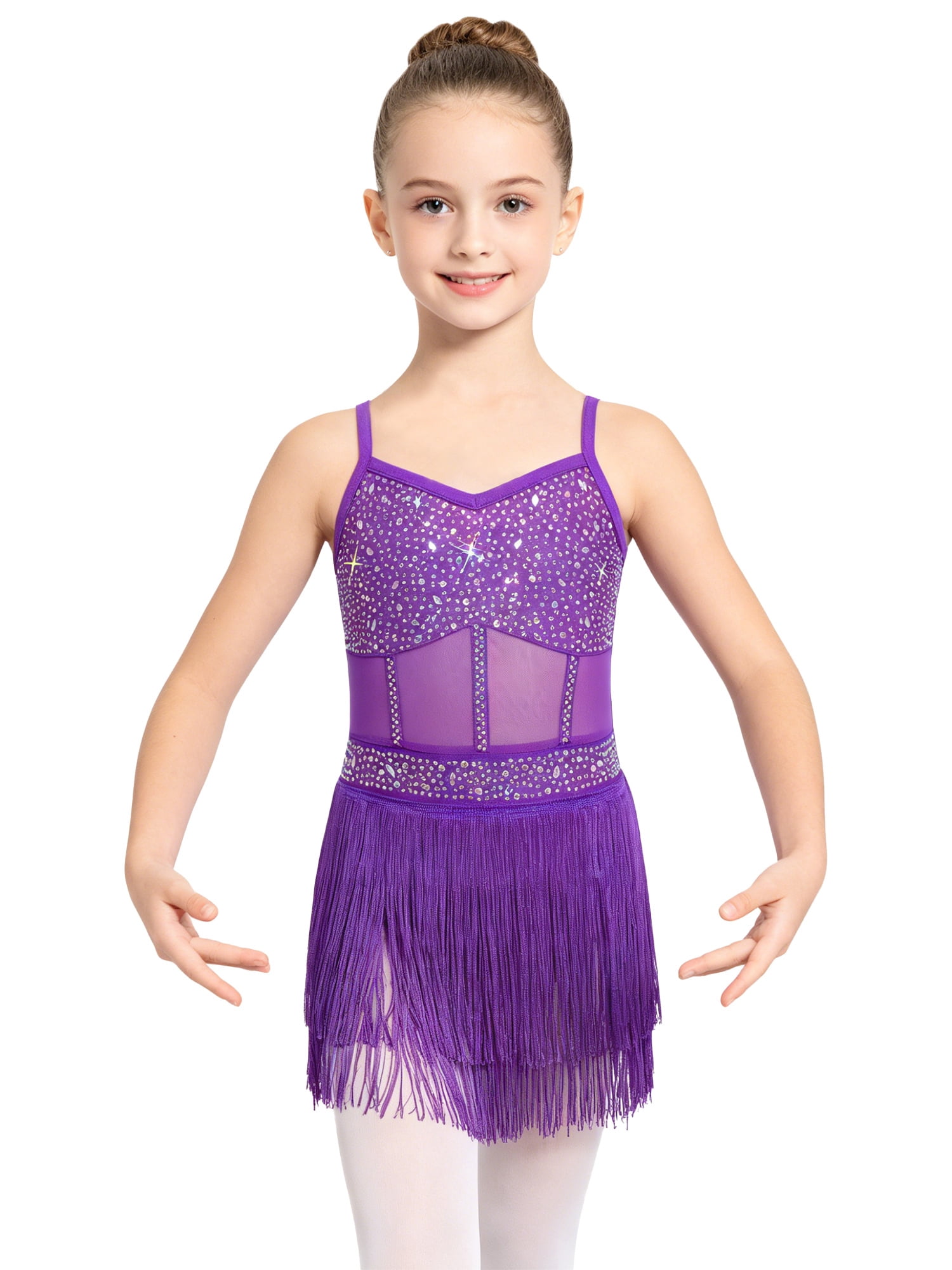 Aiihoo Kids Girls Gymnastics Leotard Rhinestone Latin Dance Dress ...