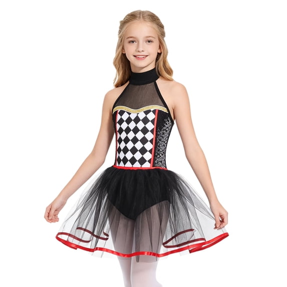 Aiihoo Kids Girls Halter Neck Checkerboard Tutu Dress Bodysuit Ballet ...