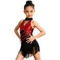 Aiihoo Kids Girls Jazz Fringed Leotard Dress Sparkly Sequins Cha-cha ...