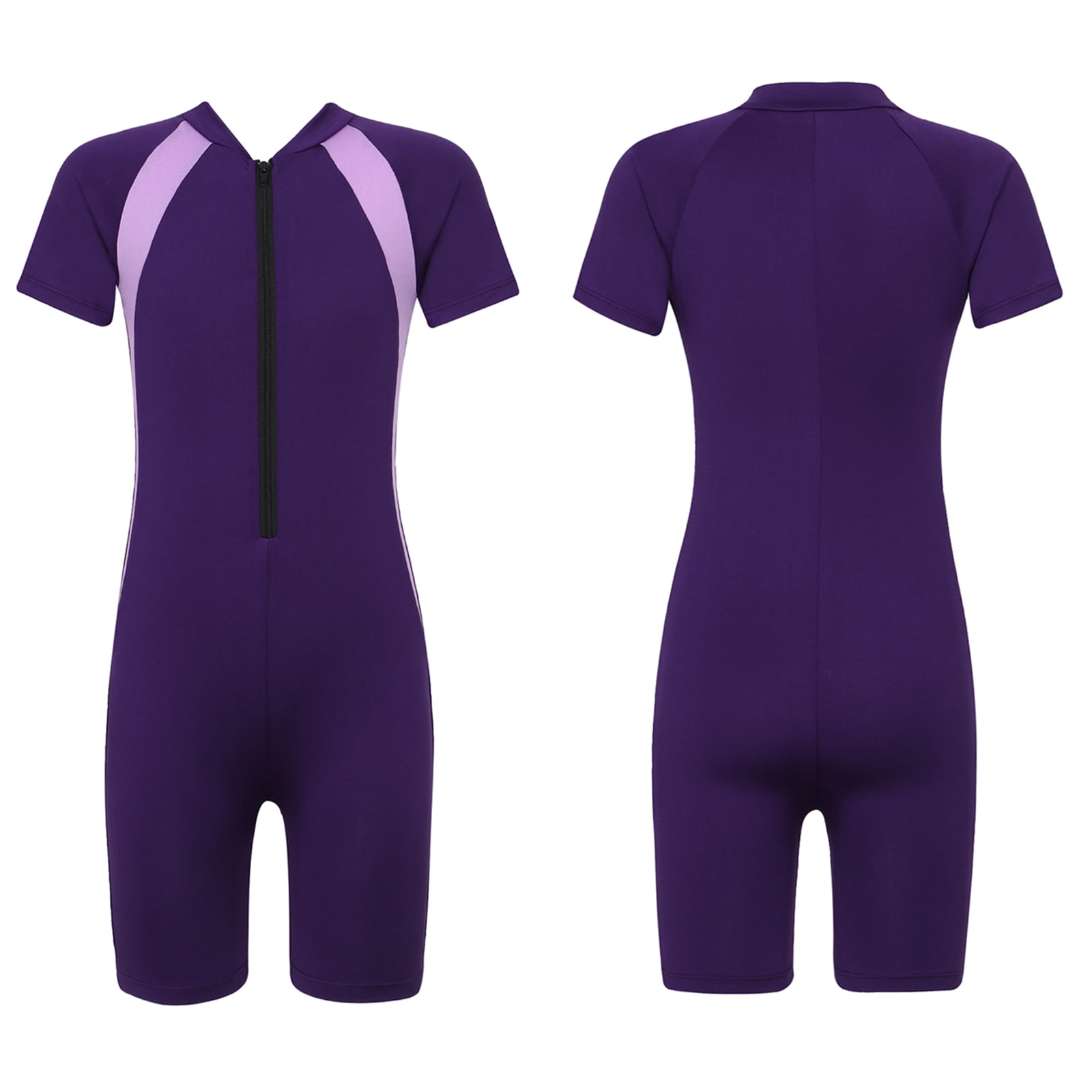 Aiihoo Kids Girls One Piece Short Sleeves Front Zipper Rash Guard ...