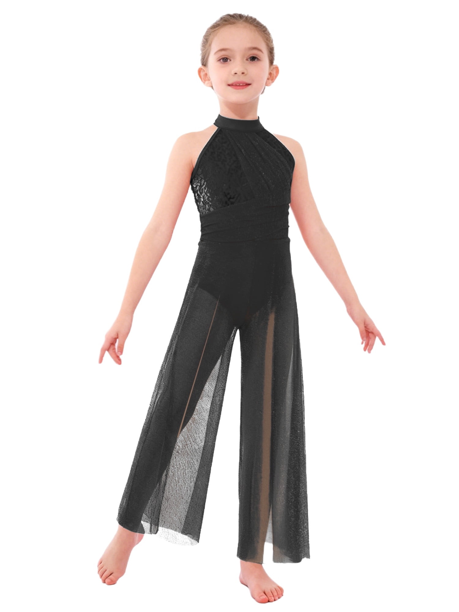 Aiihoo Kids Girls Shimmery Mesh Rhythmic Gymnastics Jumpsuit Dance ...