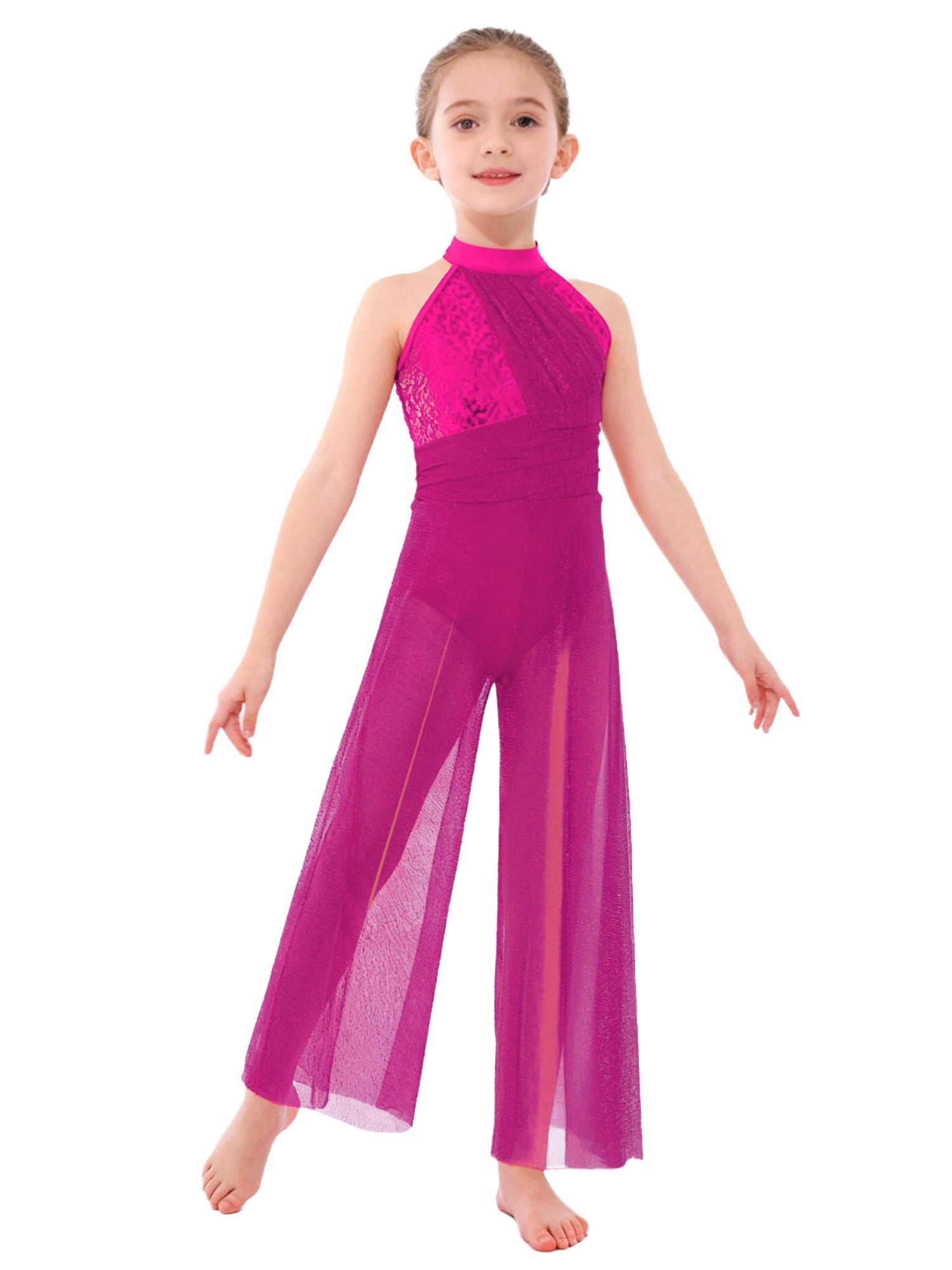 Aiihoo Kids Girls Shimmery Mesh Rhythmic Gymnastics Jumpsuit Dance ...