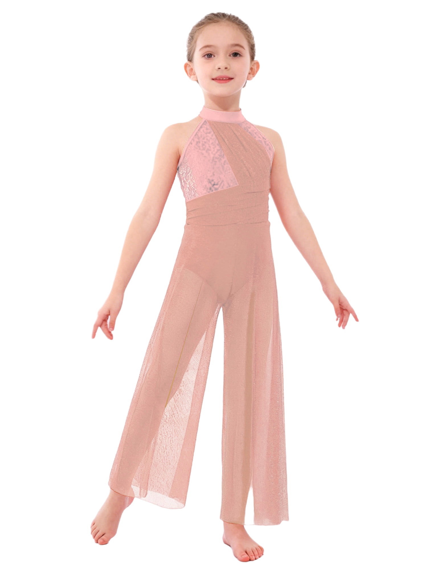 Aiihoo Kids Girls Shimmery Mesh Rhythmic Gymnastics Jumpsuit Dance ...
