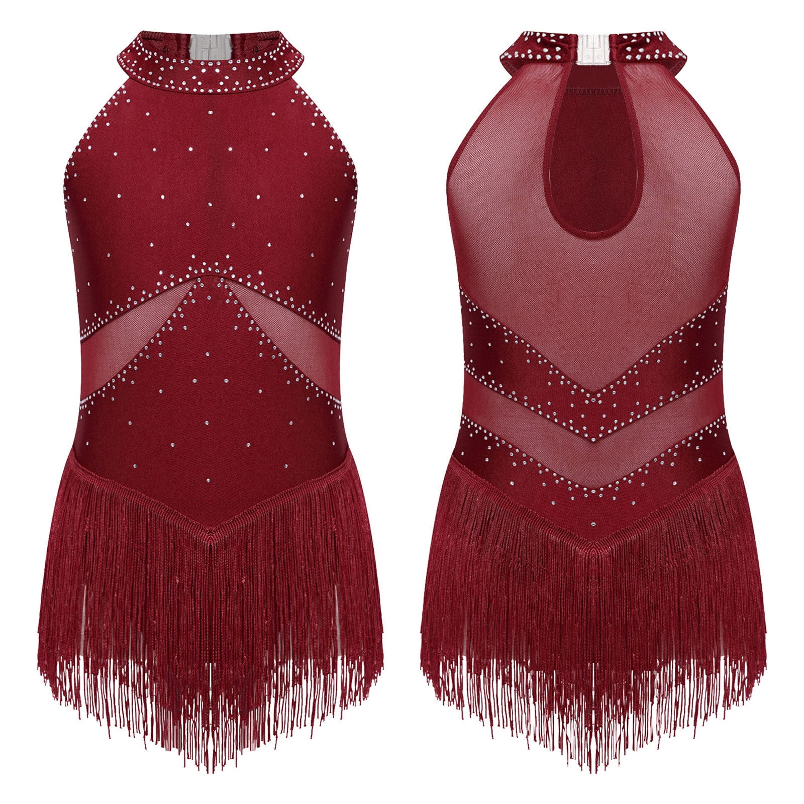 Aiihoo Kids Girls Tassel Latin Dance Dress Gymnastics Leotard Tutu ...