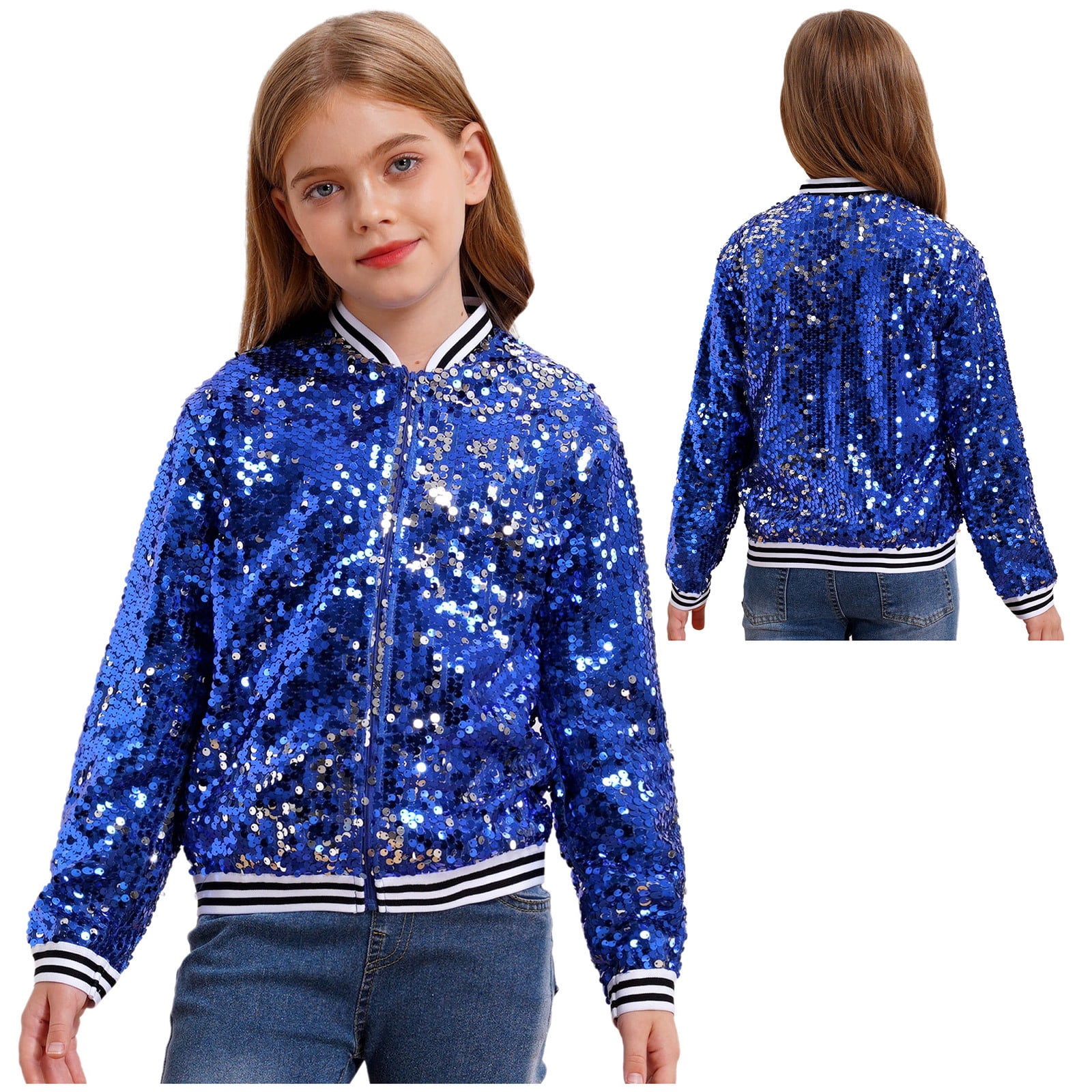 Aiihoo Kids Sparkly Sequin Bomber Flight Jacket Baseball Jackets Hip ...