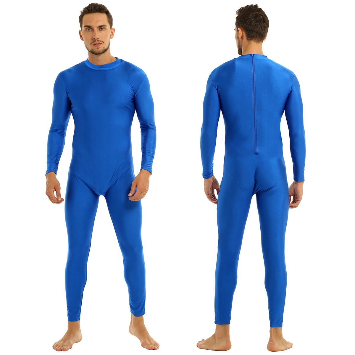 Aiihoo Men's Mock Neck Long Sleeves Zentai Unitard Skin-Tight Leotard ...
