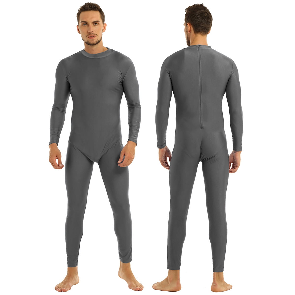 Aiihoo Men's Mock Neck Long Sleeves Zentai Unitard Skin-Tight Leotard ...