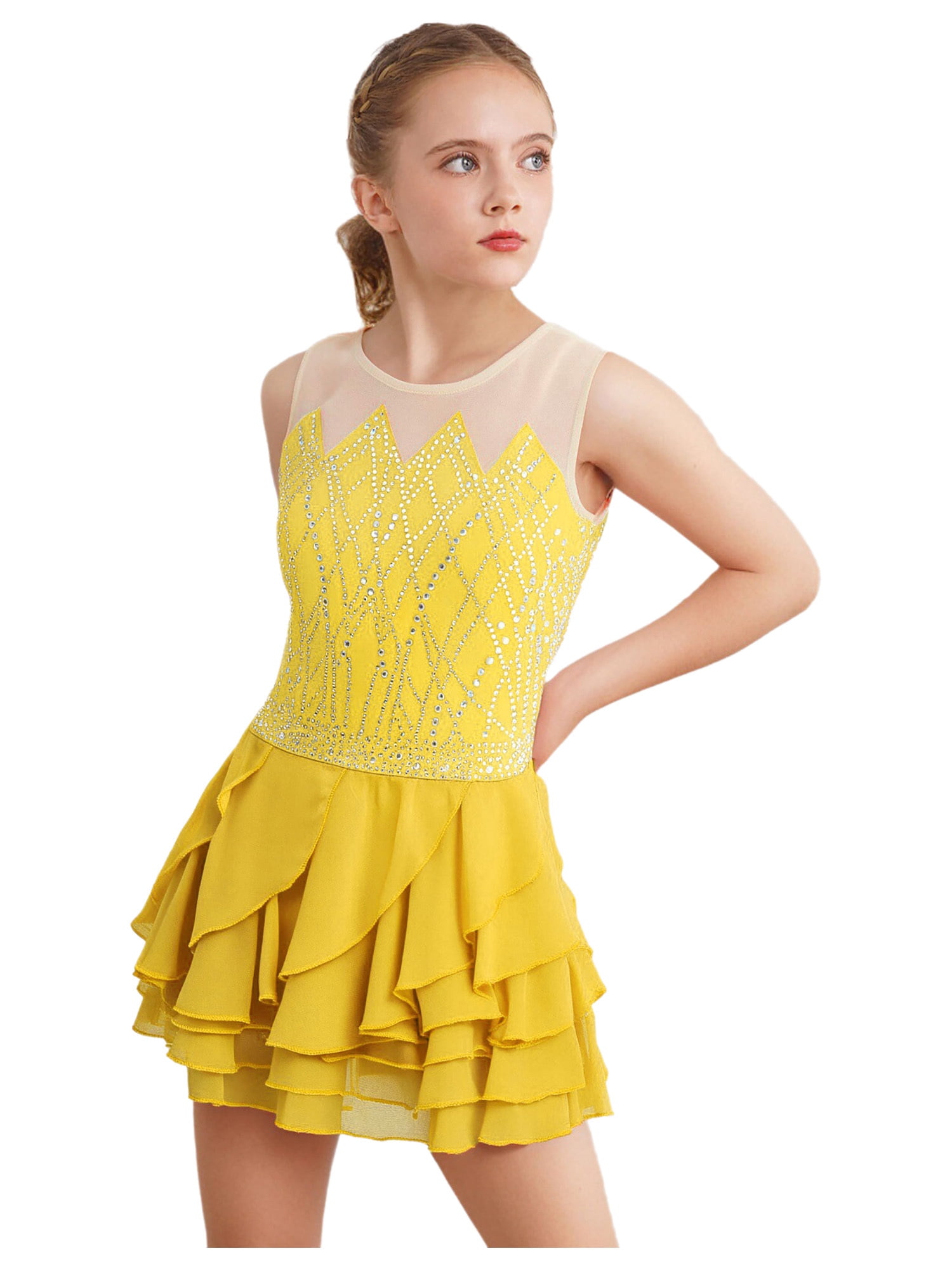 Aiihoo Teen Girls Ballet Dance Figure Skating Dress Shiny Rhinestones ...