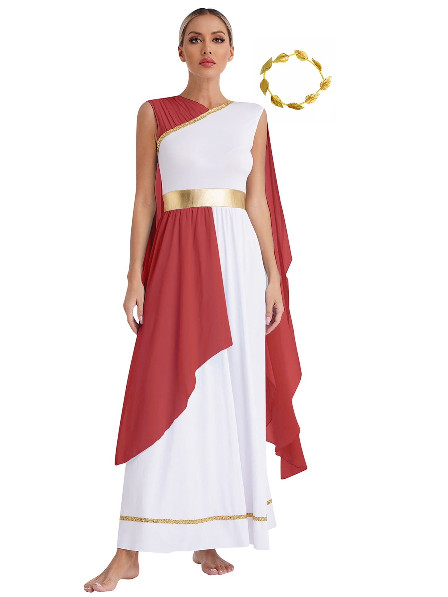 Aiihoo Women Chiffon Cap Sleeve Ancient Toga Dress and Gold Leaves ...