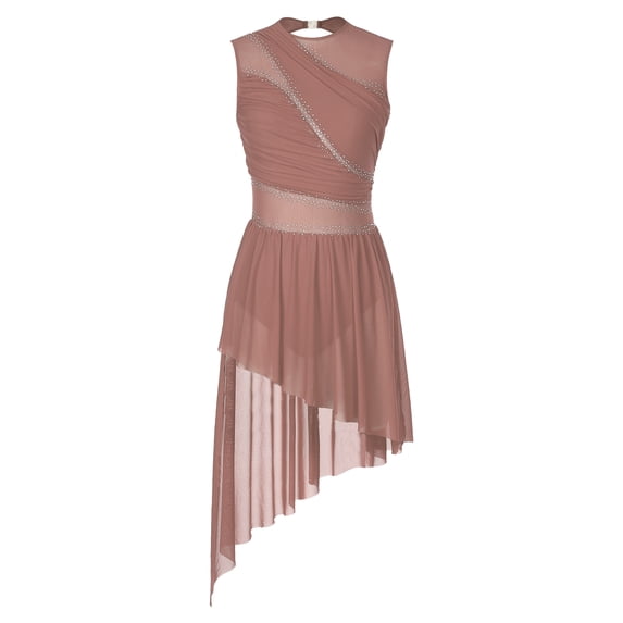 Aiihoo Women Lyrical Dance Dress Shiny Rhinestone Irregular Flowy Tulle ...