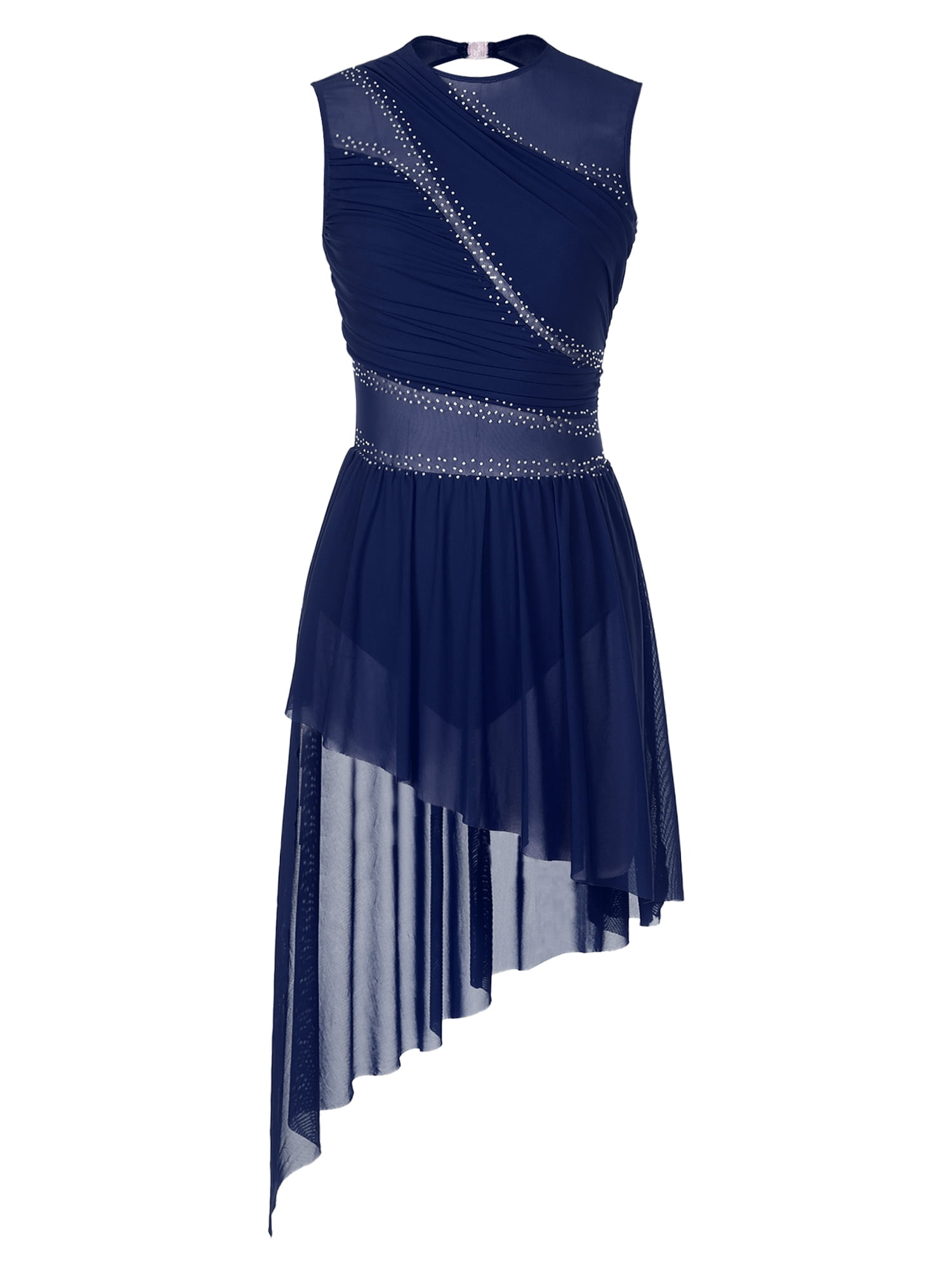Aiihoo Women Lyrical Dance Dress Shiny Rhinestone Irregular Flowy Tulle ...