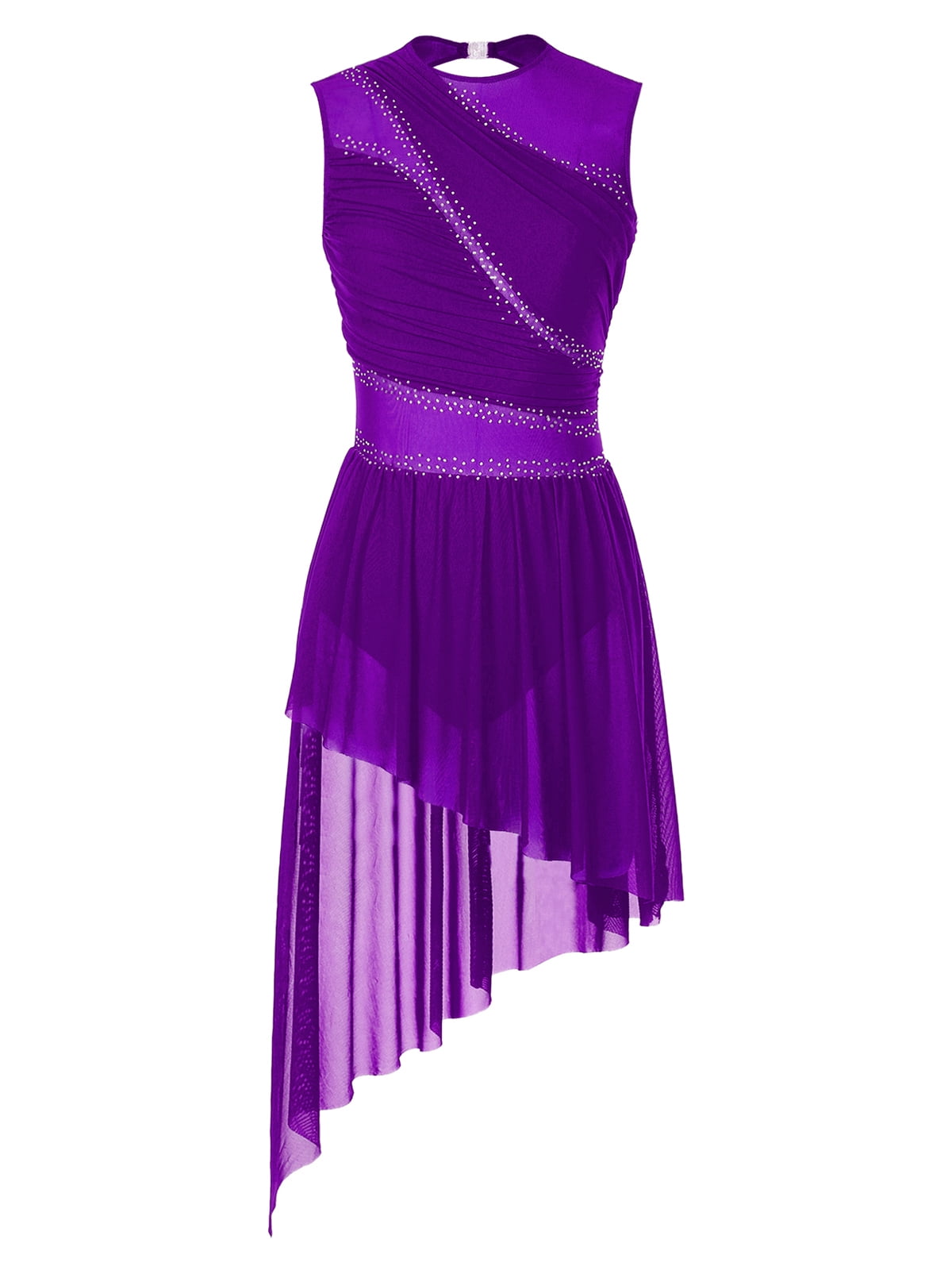 Aiihoo Women Lyrical Dance Dress Shiny Rhinestone Irregular Flowy Tulle ...