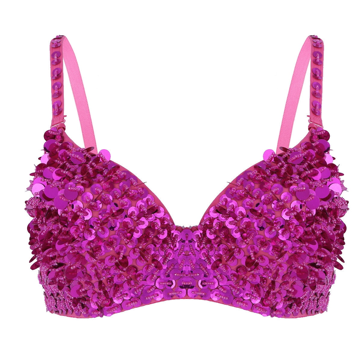 Aiihoo Women's Glittery Sequins Beading Padded Bra Belly Dancing Crop ...