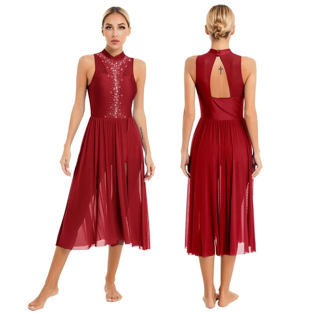 Aiihoo Women's Lyrical Dance Dress Shiny Rhinestone Modern Contemporary ...
