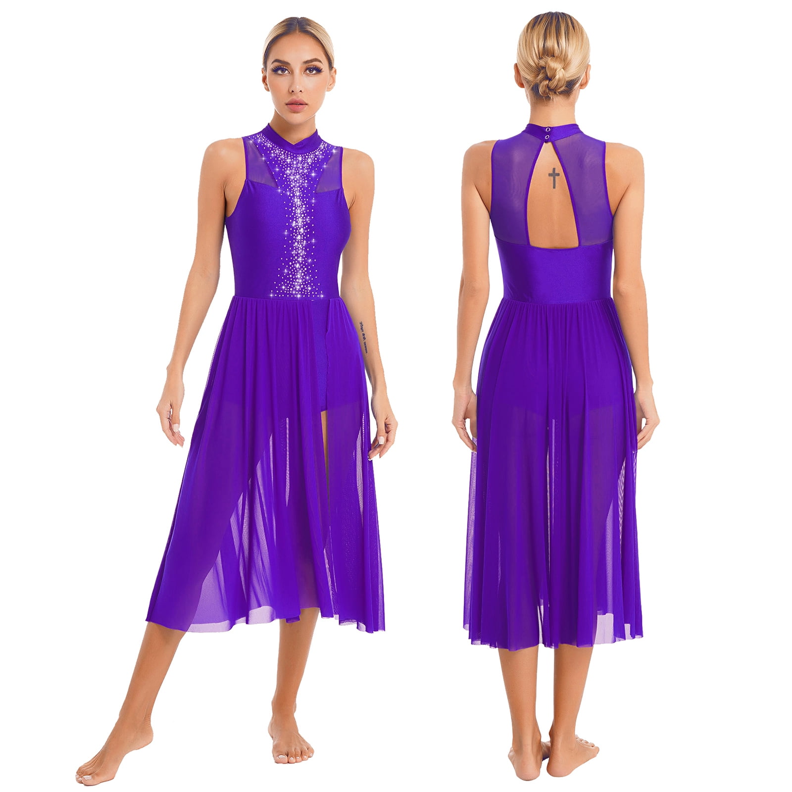 Aiihoo Women's Lyrical Dance Dress Shiny Rhinestone Modern Contemporary ...