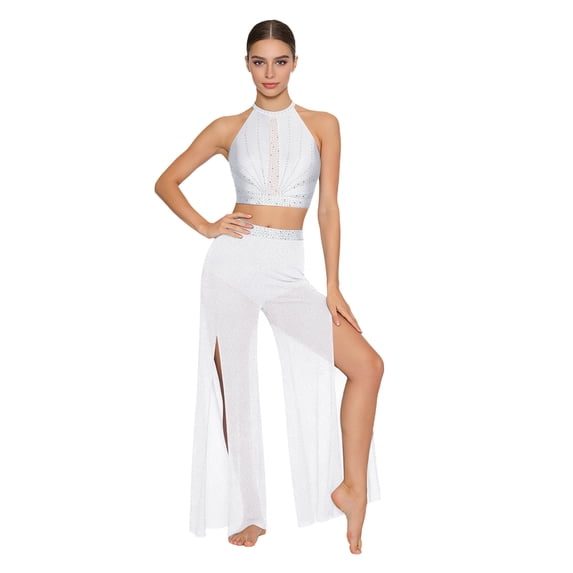 Aiihoo Womens Modern Lyrical Ballet Dance Outfits Shiny Rhinestones ...