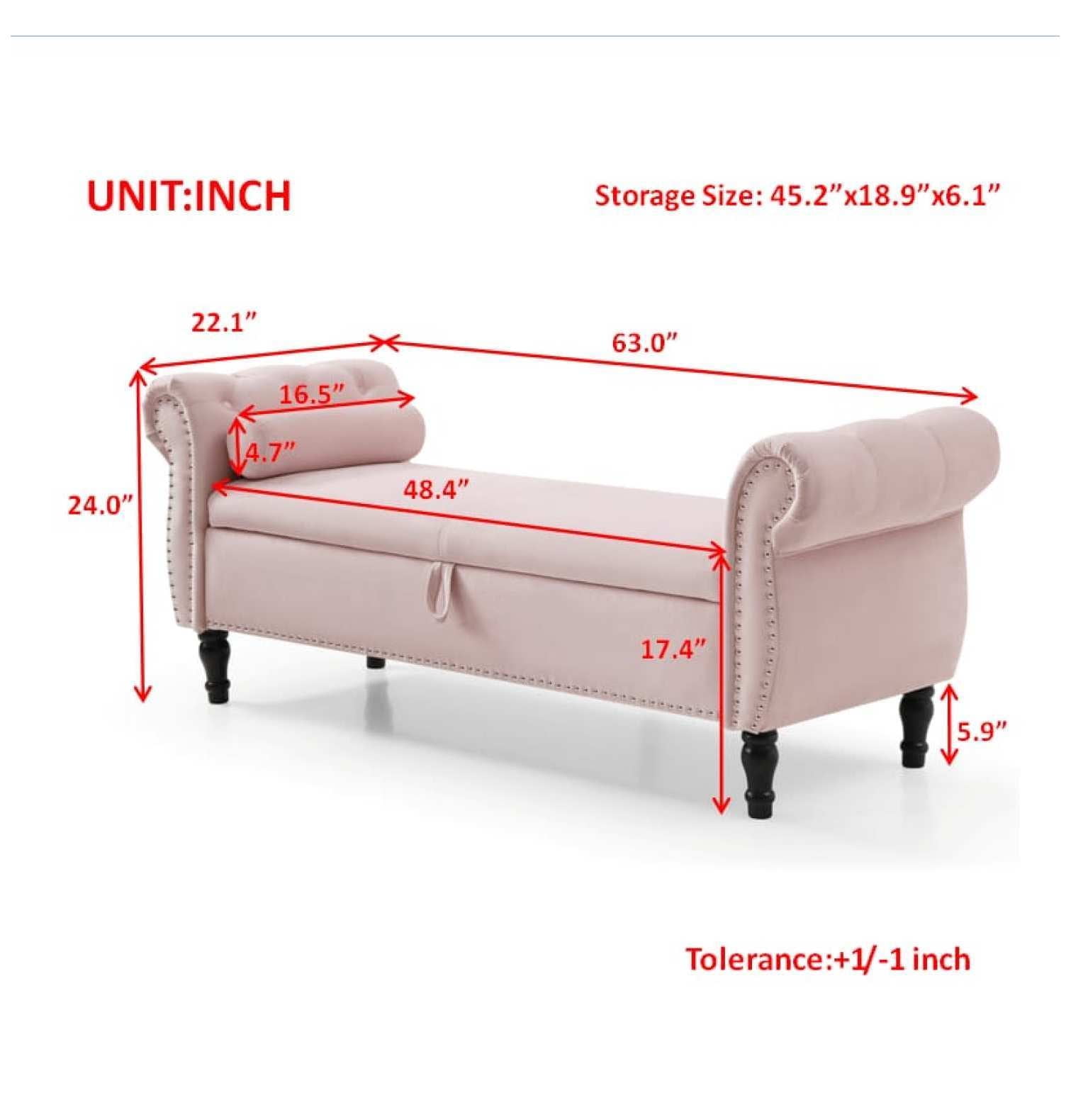 63" Velvet Multifunctional Storage Rectangular Sofa Stool Buttons ...