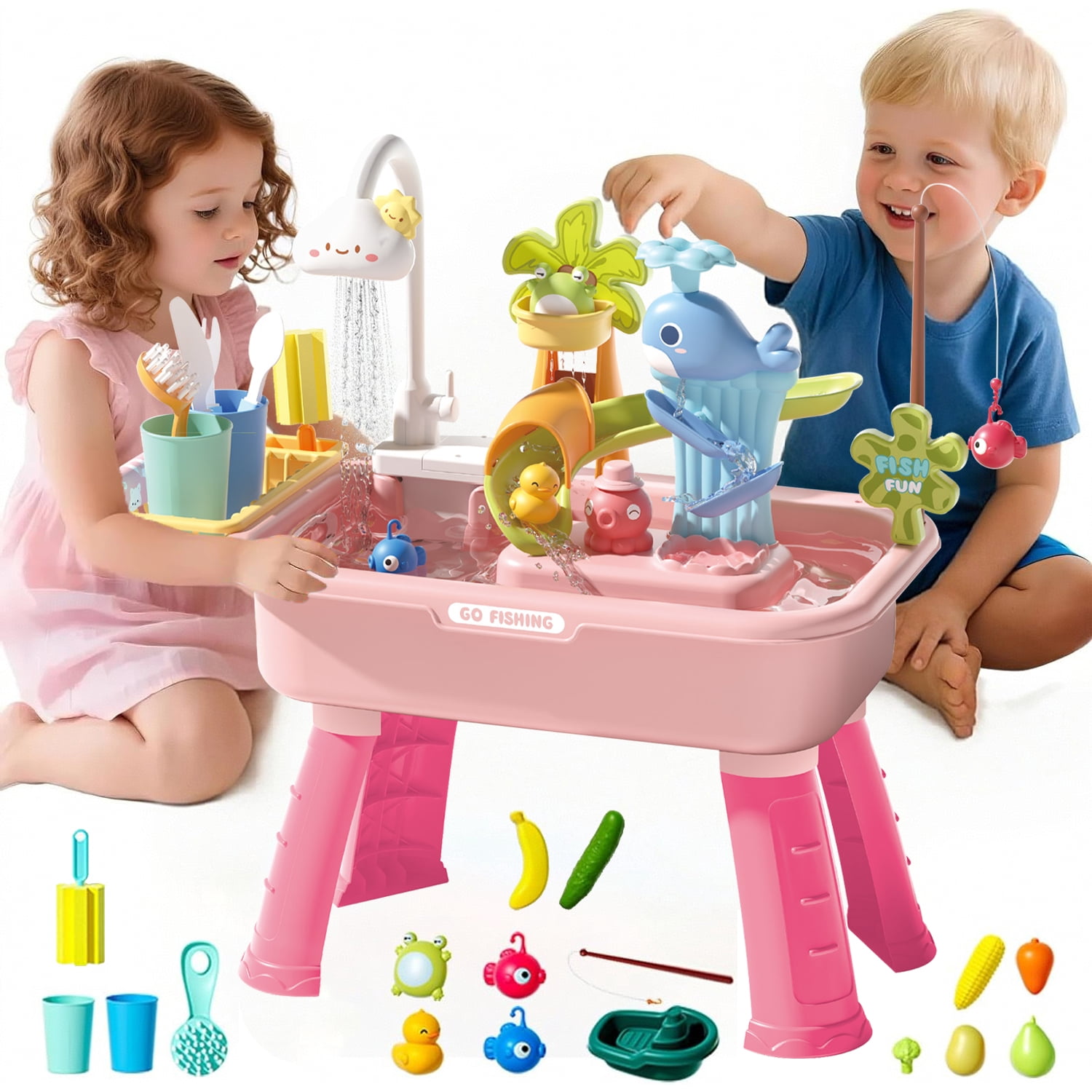 Aijohnny 4-in-1 Toddler Sand Water Table, Kitchen Play Sink Toys with ...