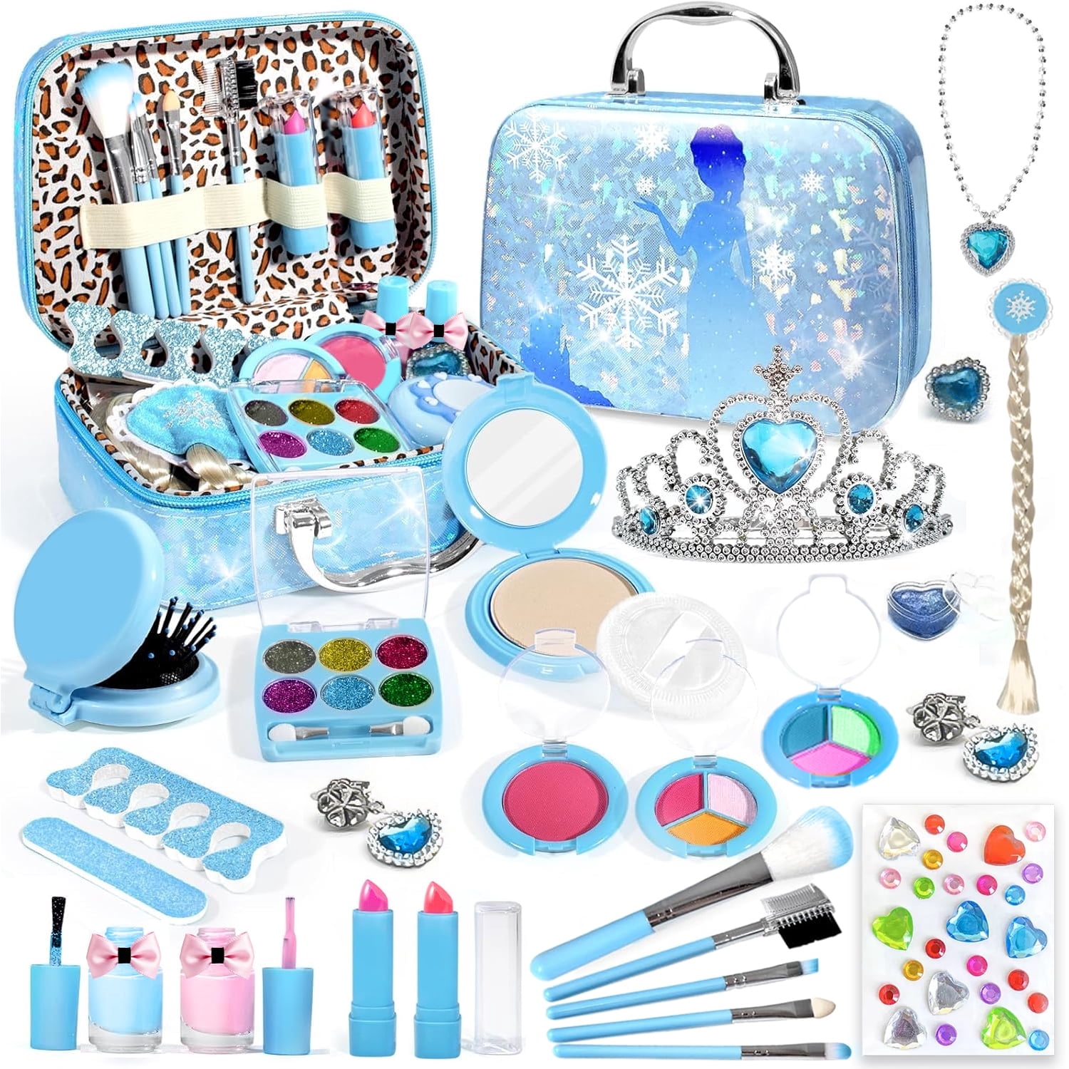Aijohnny Kids Makeup Set, Real Washable Makeup Kit with Braided Hair ...