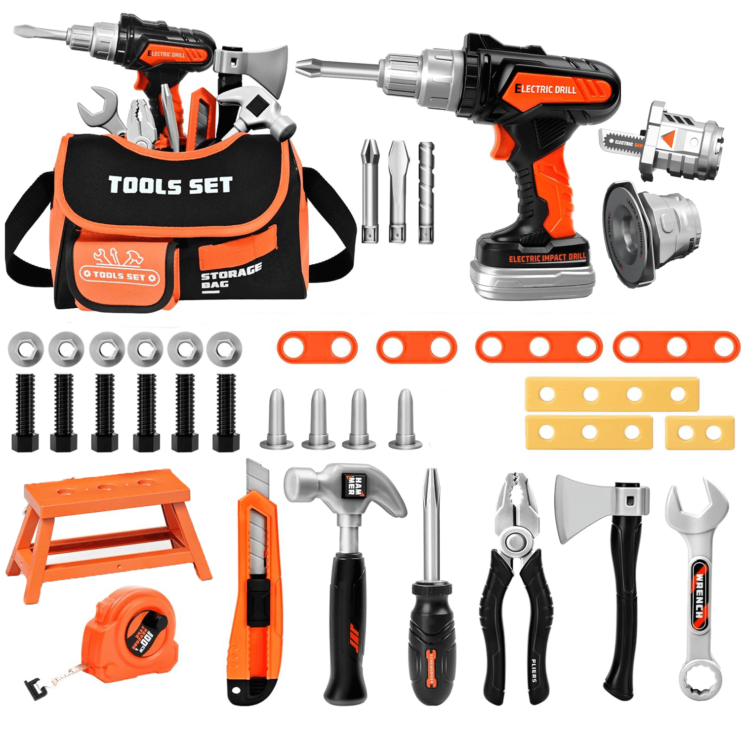 Aijohnny Kids Tool Set, Pretend Play Toddler Tool Toy with Construction ...