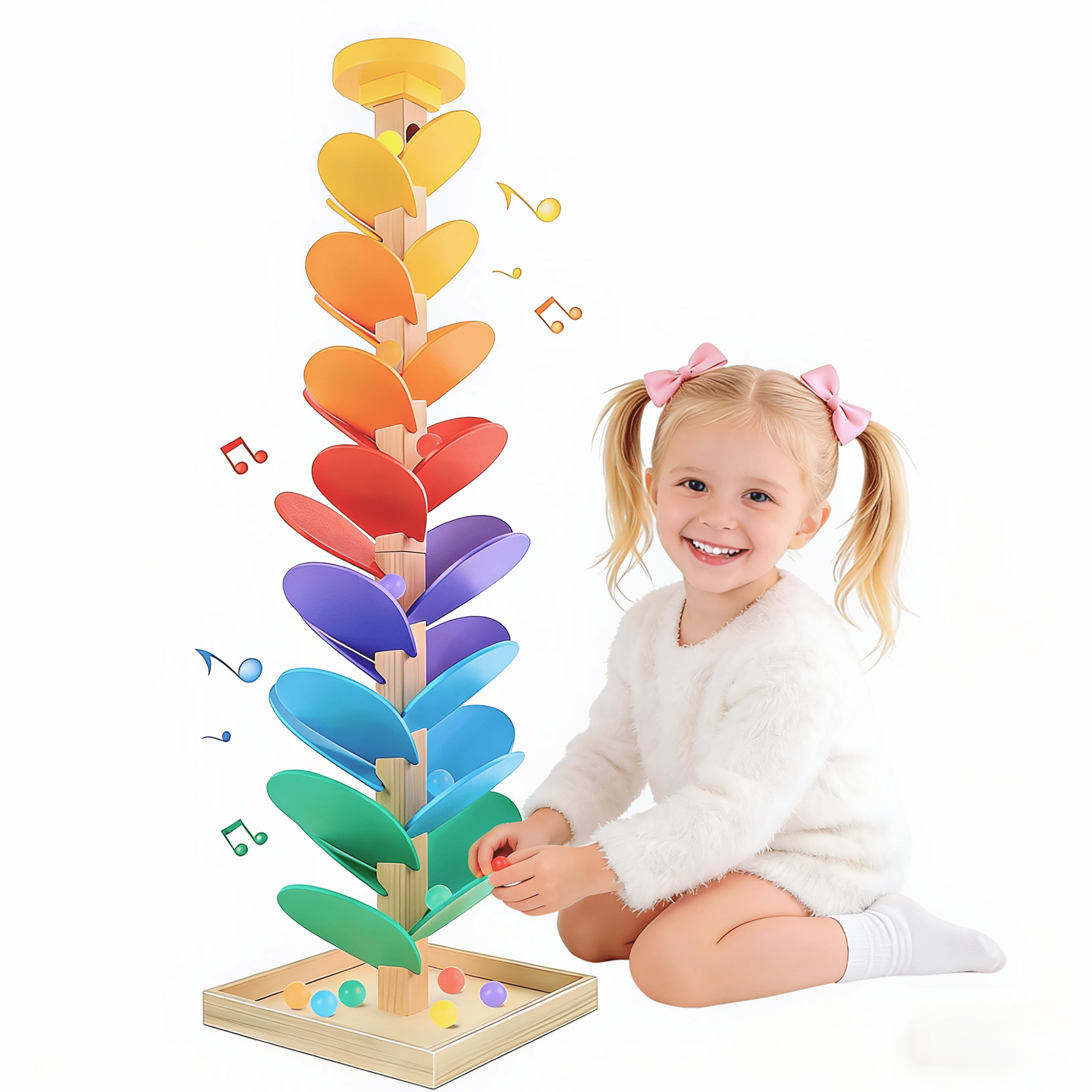 Aijohnny Wooden Marble Run Music Tree, Ball Drop Montessori Toy ...