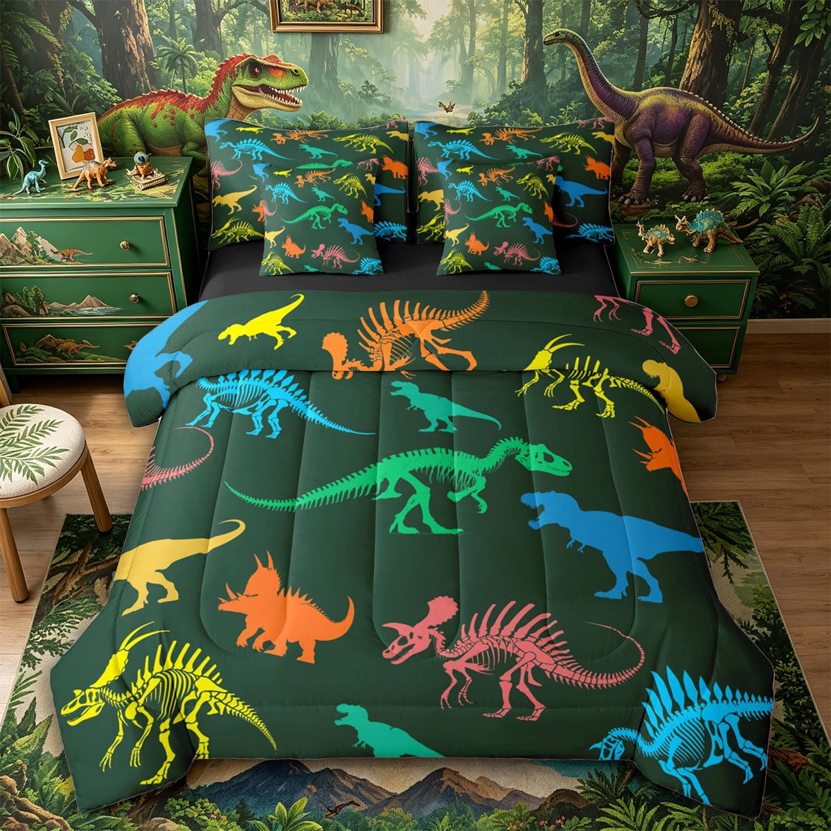 Aikeke Animal Dinosaur Queen Bedding 7pcs, Rustic Jungle Wildlife ...