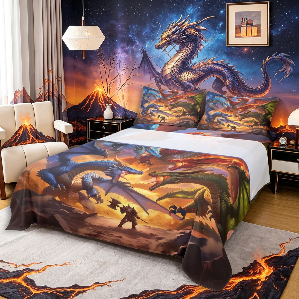 Aikeke Animal Dragon Bed Sheets 4-Piece, Magical Wildlife Full Size ...
