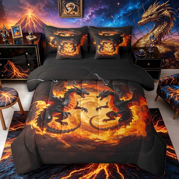 Aikeke Animal Dragon Full Size Bedding Sets 7 Pieces, Abstract Flame ...