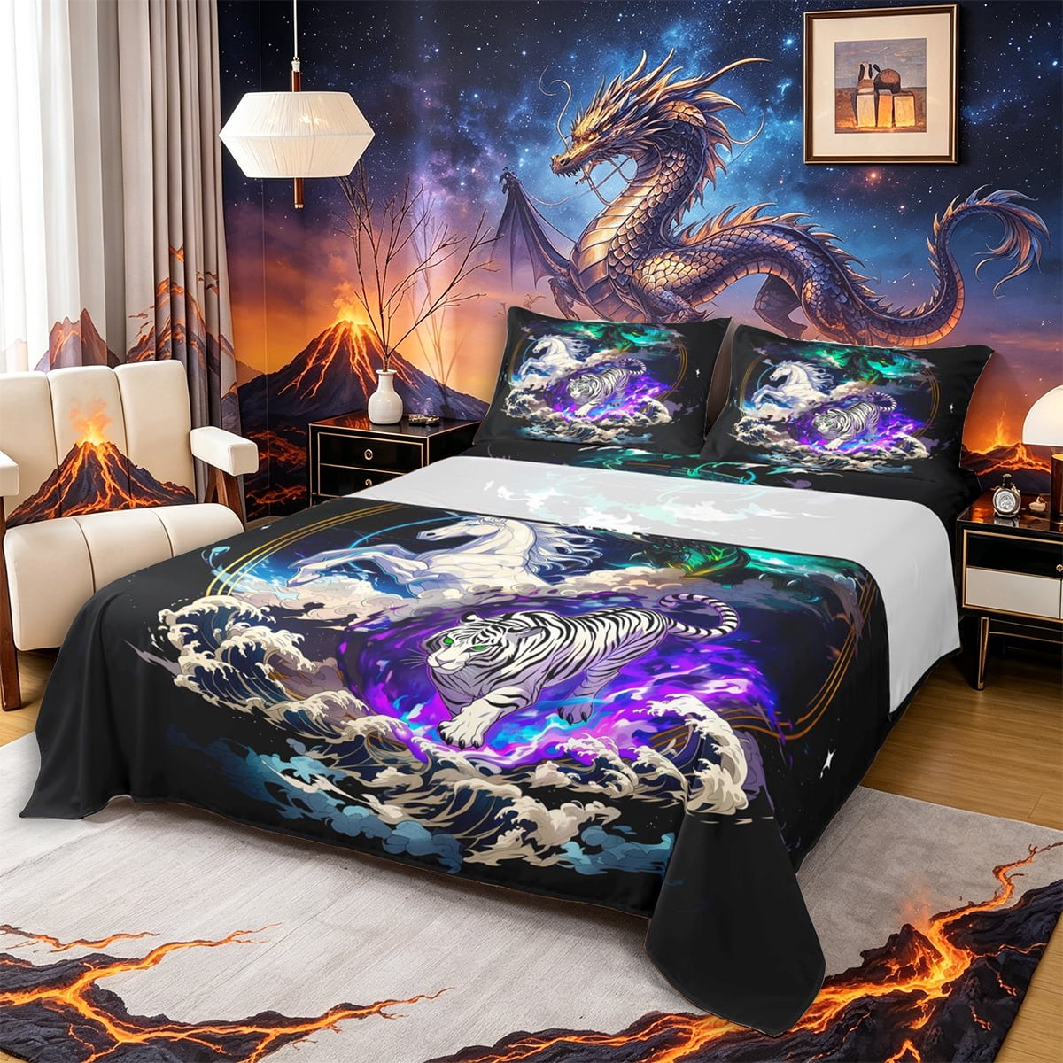 Aikeke Animal Dragon Tiger Unicorn King Sheets 4pcs, Japanese Style ...