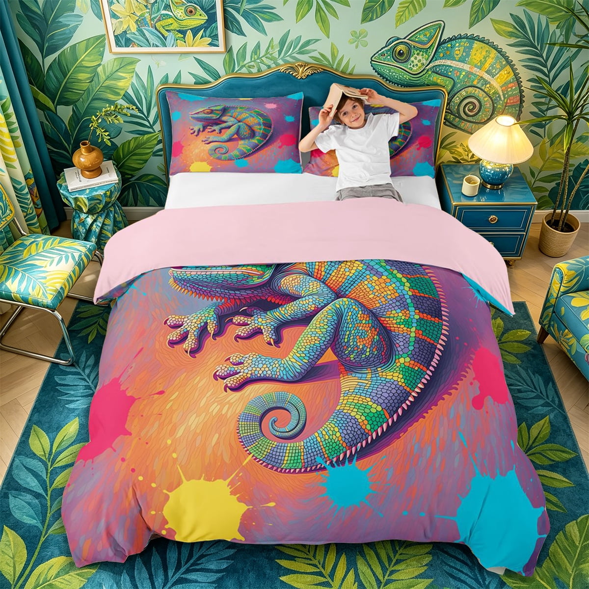 Aikeke Animal Lizard Duvet Cover Queen, Graffiti Splash Queen Bedding ...