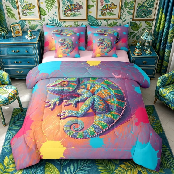 Aikeke Animal Lizard Full Size Bedding Sets 7 Pieces, Graffiti Splash ...