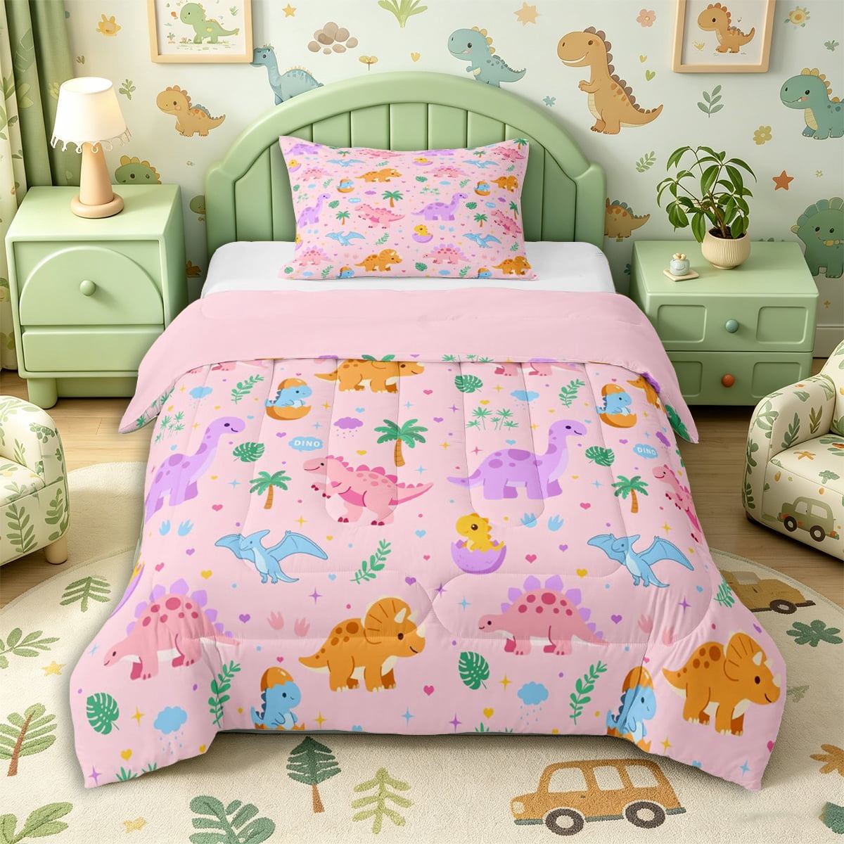 Aikeke Cartoon Dino Twin Comforter Sets 2pcs, Cute Jungle Wildlife ...