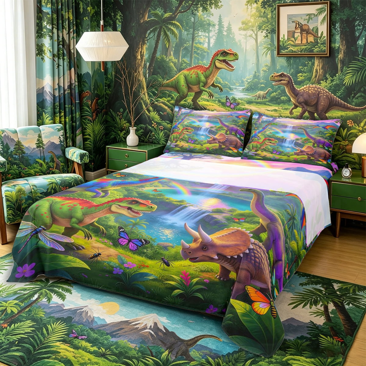 Aikeke Cartoon Dinosaur King Sheets 4pcs, Rainbow Jungle Butterfly ...