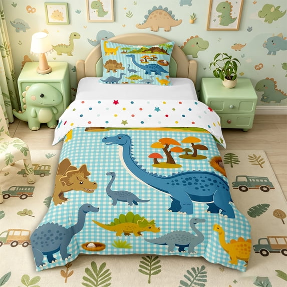 Aikeke Cartoon Dinosaur Twin Duvet Cover, Geometric Checkered Twin ...