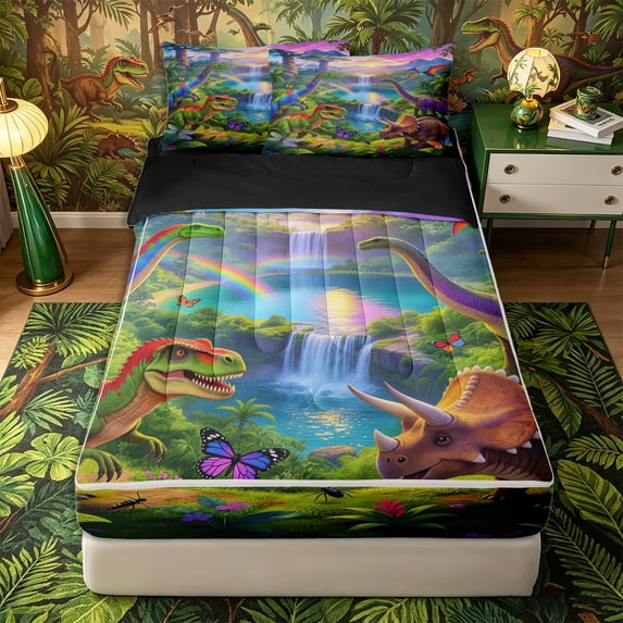 Metsweet Cartoon Dinosaur Zipper Full Size Comforter Sets with Fitted ...