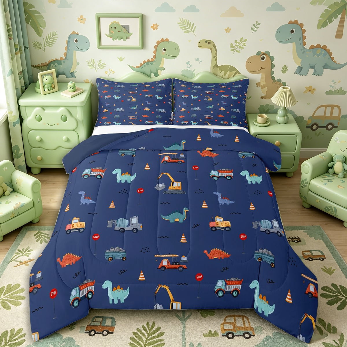 Aikeke Cartoon Truck King Size Comforter Sets 3pcs, Kawaii Animal ...