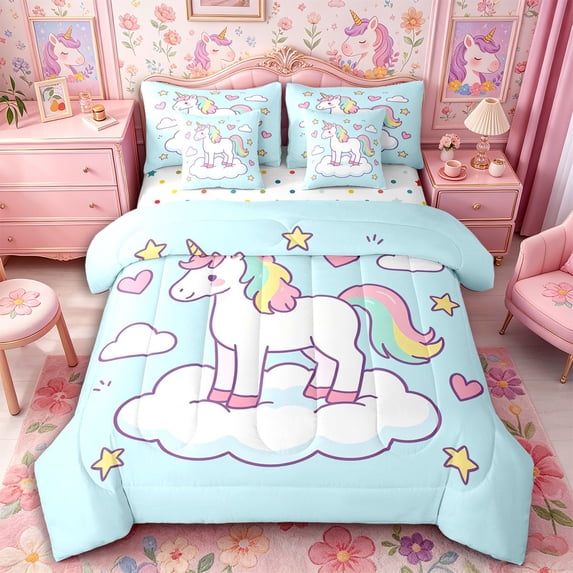 Aikeke Cute Rainbow Unicorn King Bedding 7pcs, Stars Love Heart Print ...