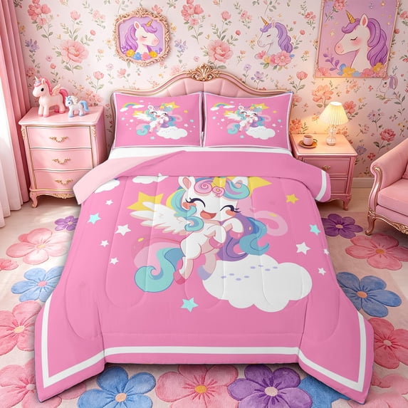 Aikeke Cute Unicorn Full Size Comforter Sets 3-Piece, Cartoon Rainbow ...