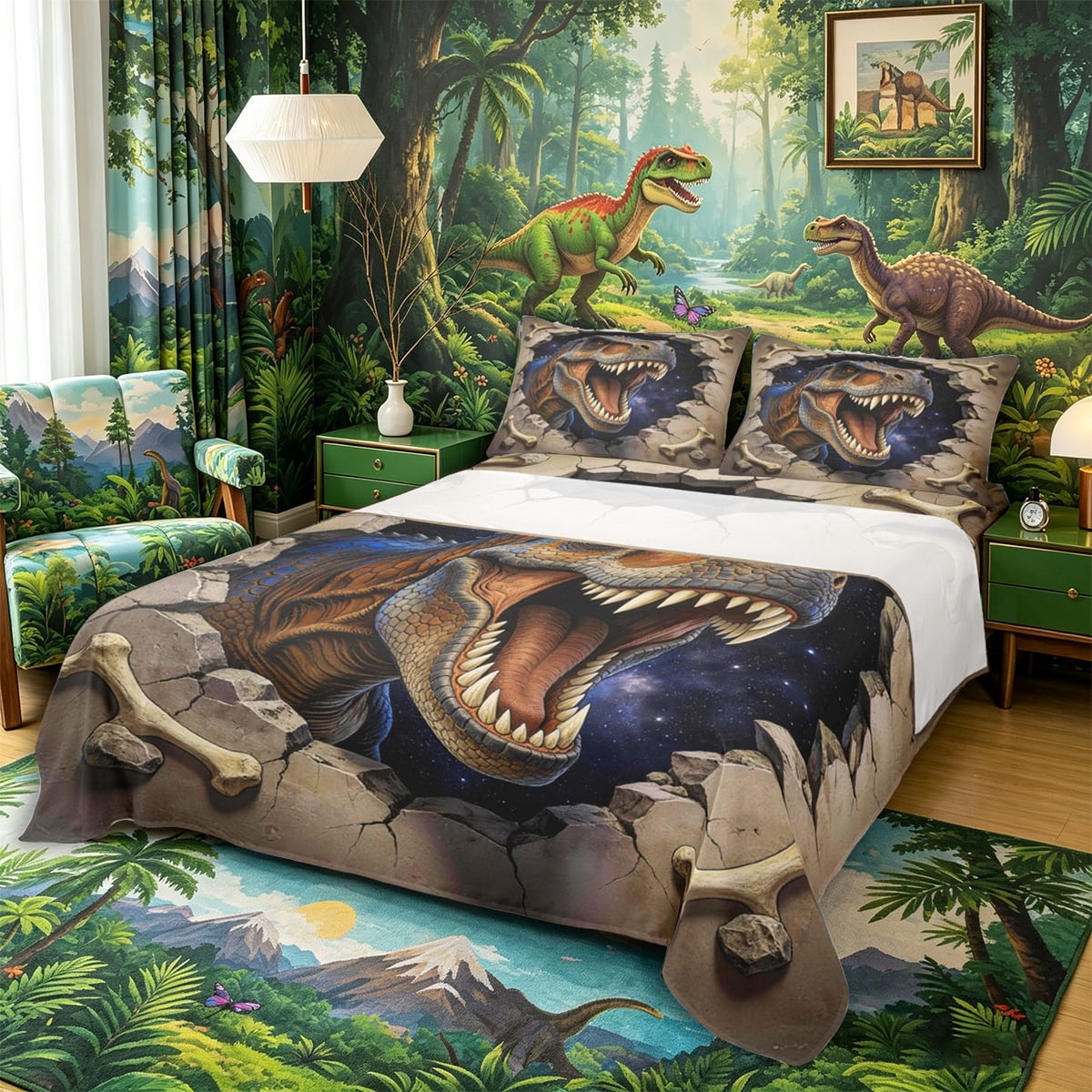 Aikeke Dino T-Rex Queen Sheets 4 Pieces, Galaxy Starry Sky Queen Sheet ...