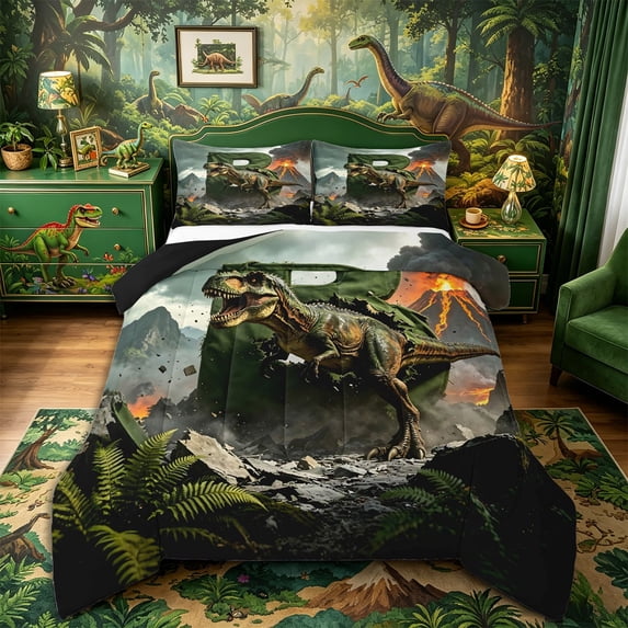 Aikeke Dino Tyrannosaurus Rex Queen Comforter Set 3 Pieces, Volcano ...
