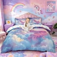 Aikeke Dreamy Princess Unicorn Bedding, Watercolor Rainbow Duvet Cover ...