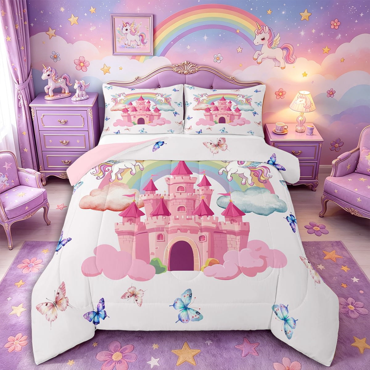 Aikeke Dreamy Rainbow Unicorn Full Size Comforter Sets 3-Piece ...