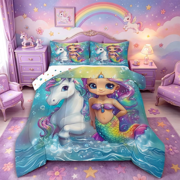 Aikeke Dreamy Unicorn Full Size Comforter Sets 3-Piece, Cartoon Ocean ...