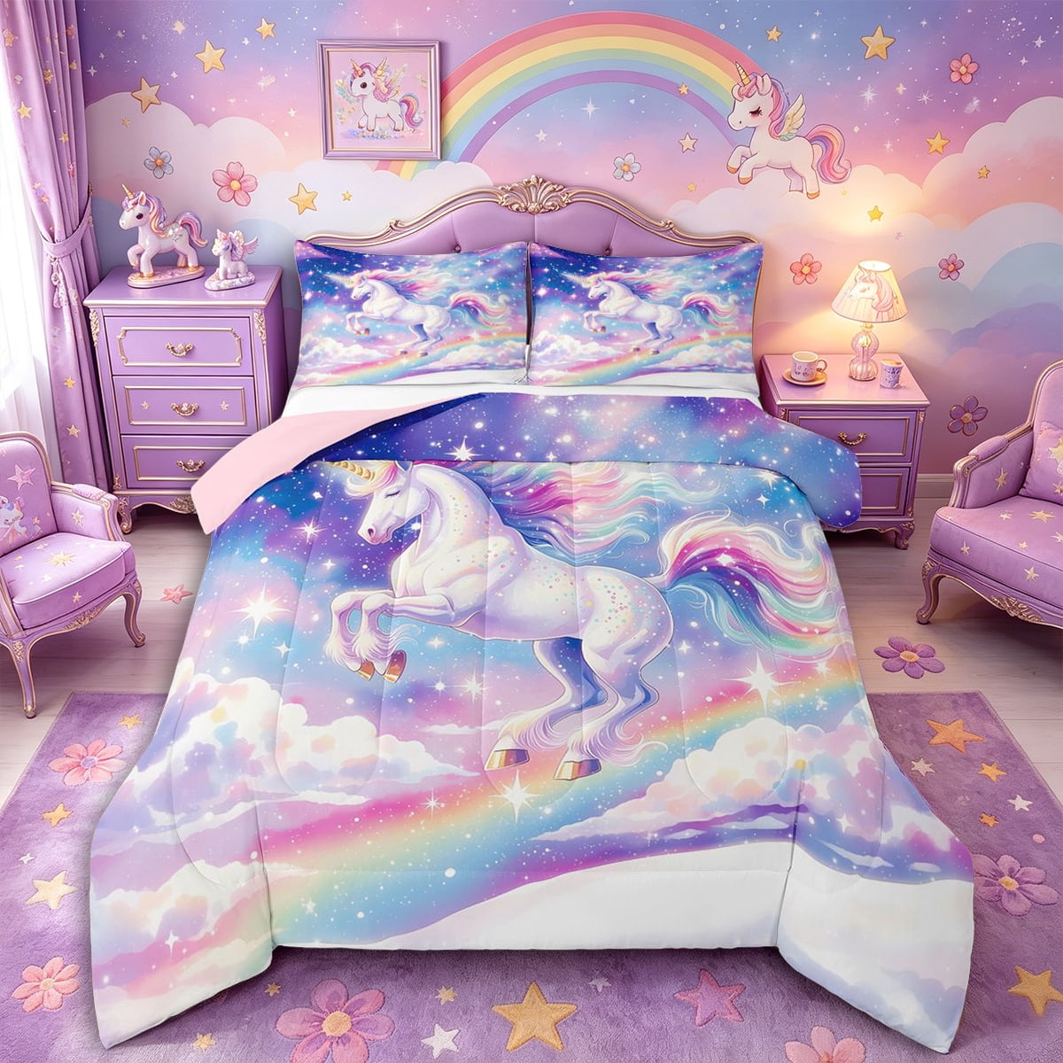 Aikeke Dreamy Unicorn King Size Comforter Sets 3pcs, Galaxy Gradient ...