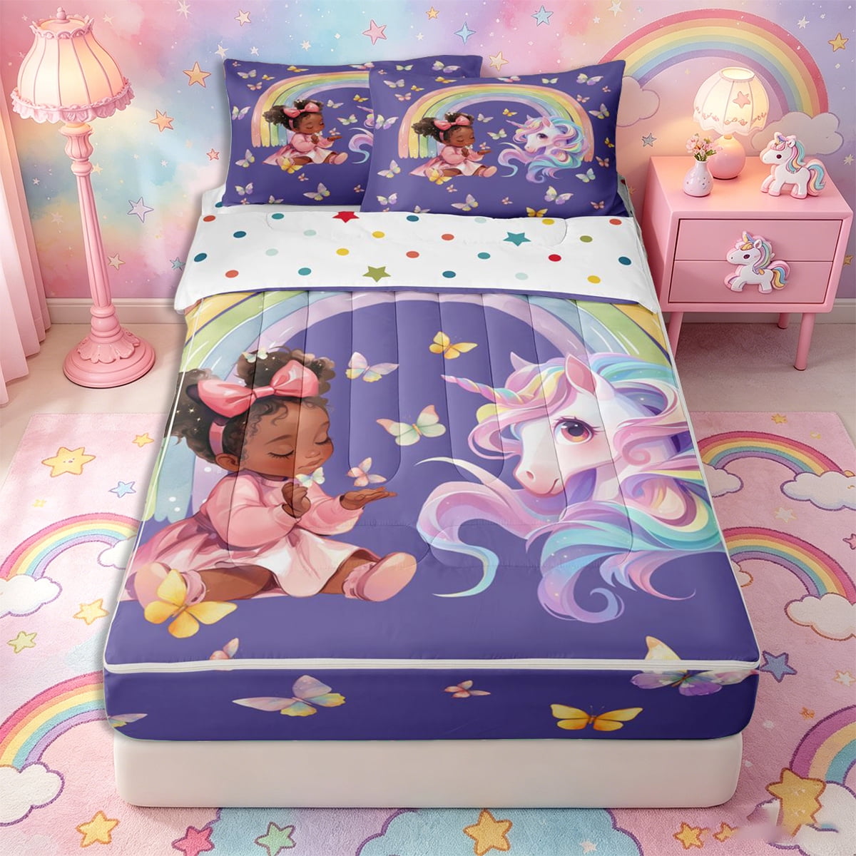 Metsweet Dreamy Unicorn Zipper Full Size Comforter Sets with Fitted ...